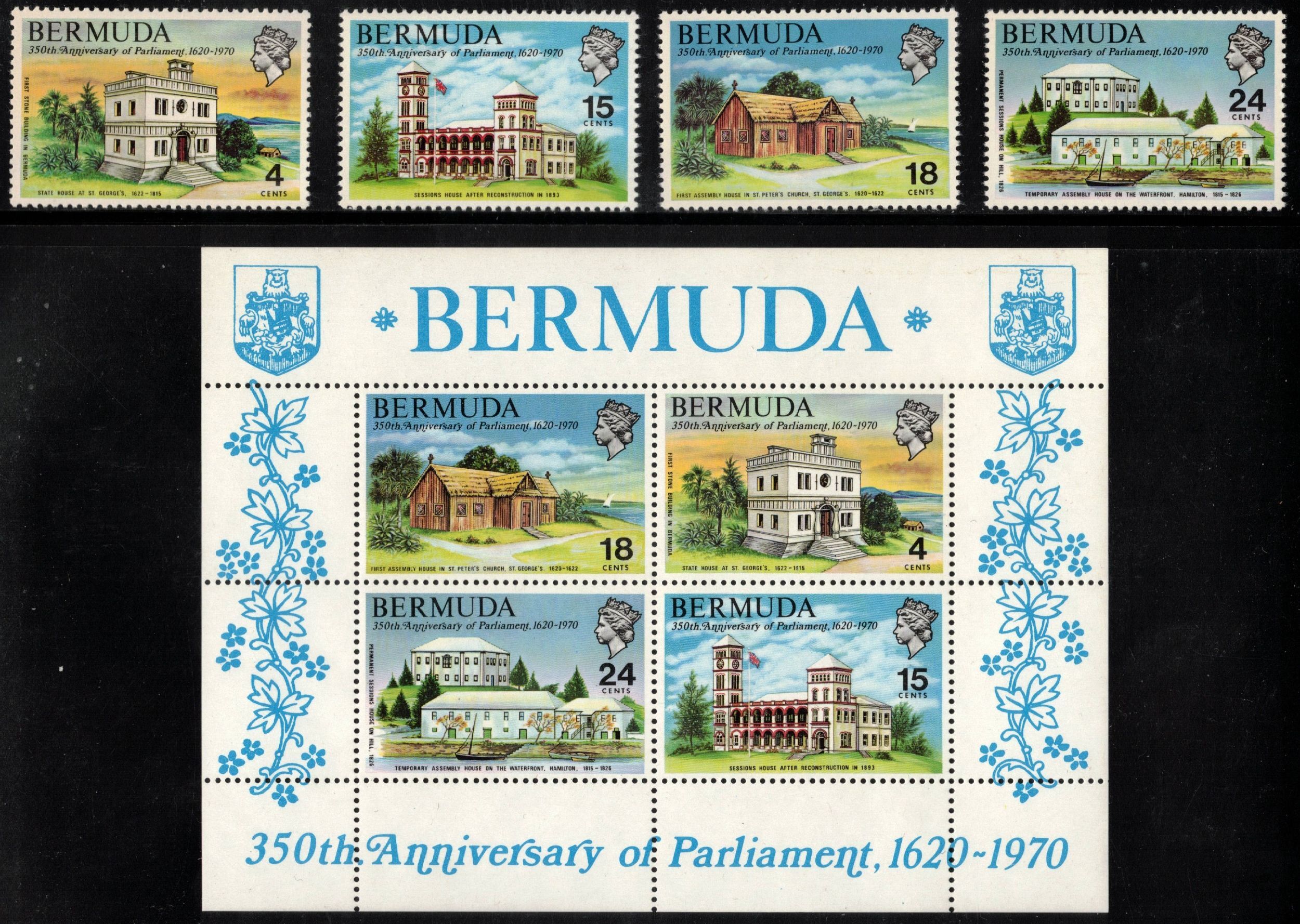 BERMUDA 1970 Parliament Anniversary; Scott 272-75, 275a, SG 266-70; MNH ...