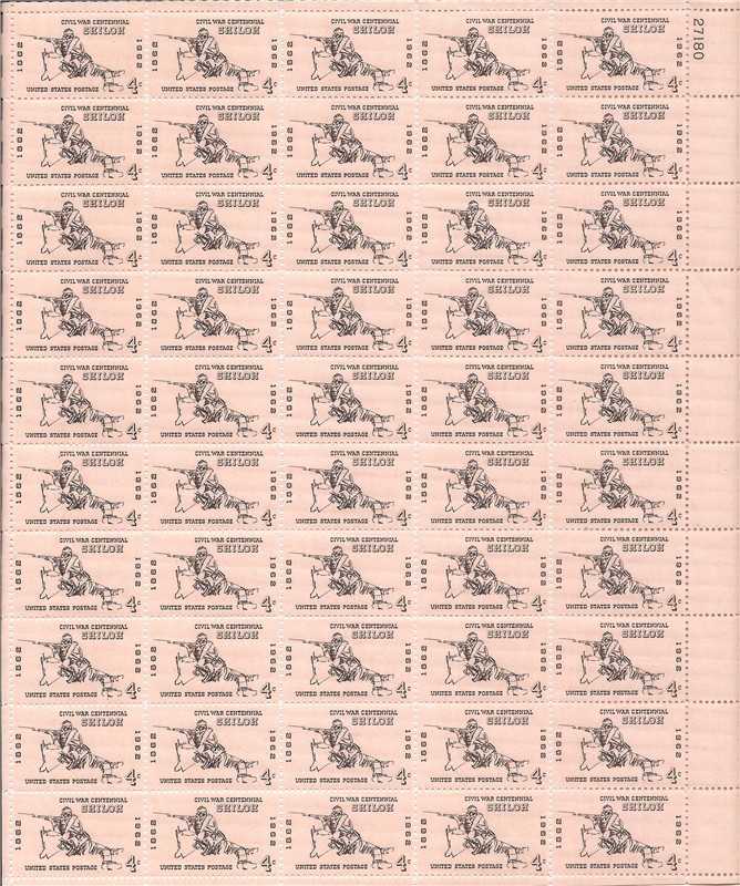 US Stamp 1962 Battle of Civil War Shiloh 50 Stamp Sheet Scott #1179 ...