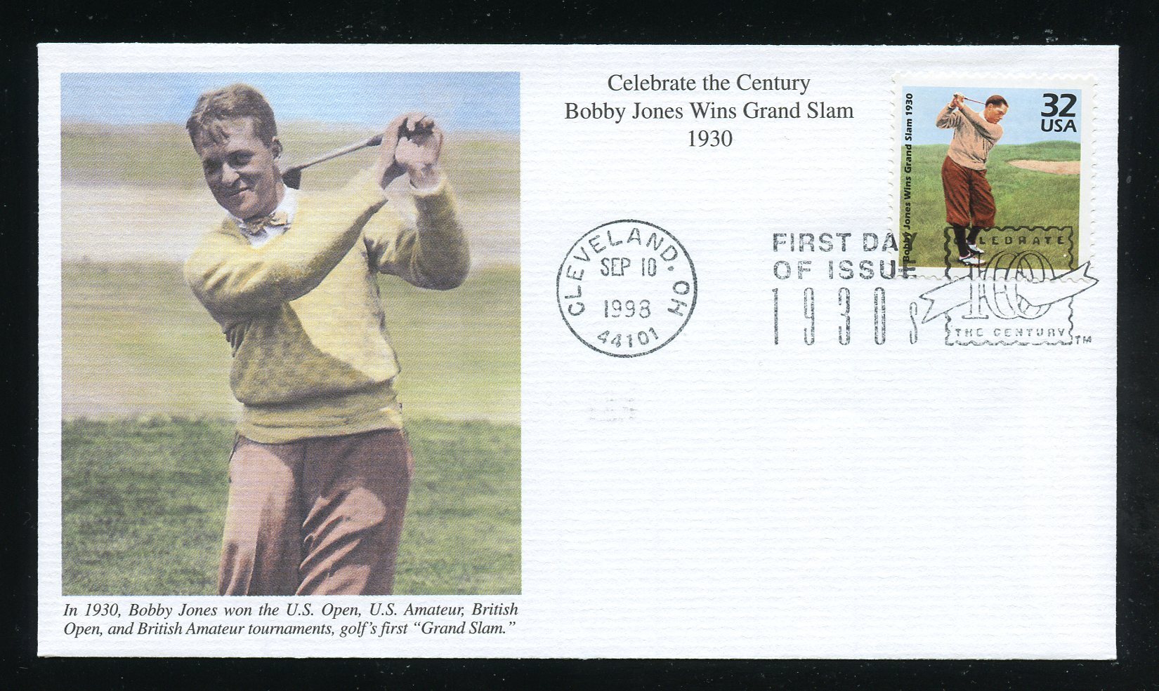 US 3185n Celebrate Century 1930s Bobby Jones Slam UA Mystic cachet FDC ...