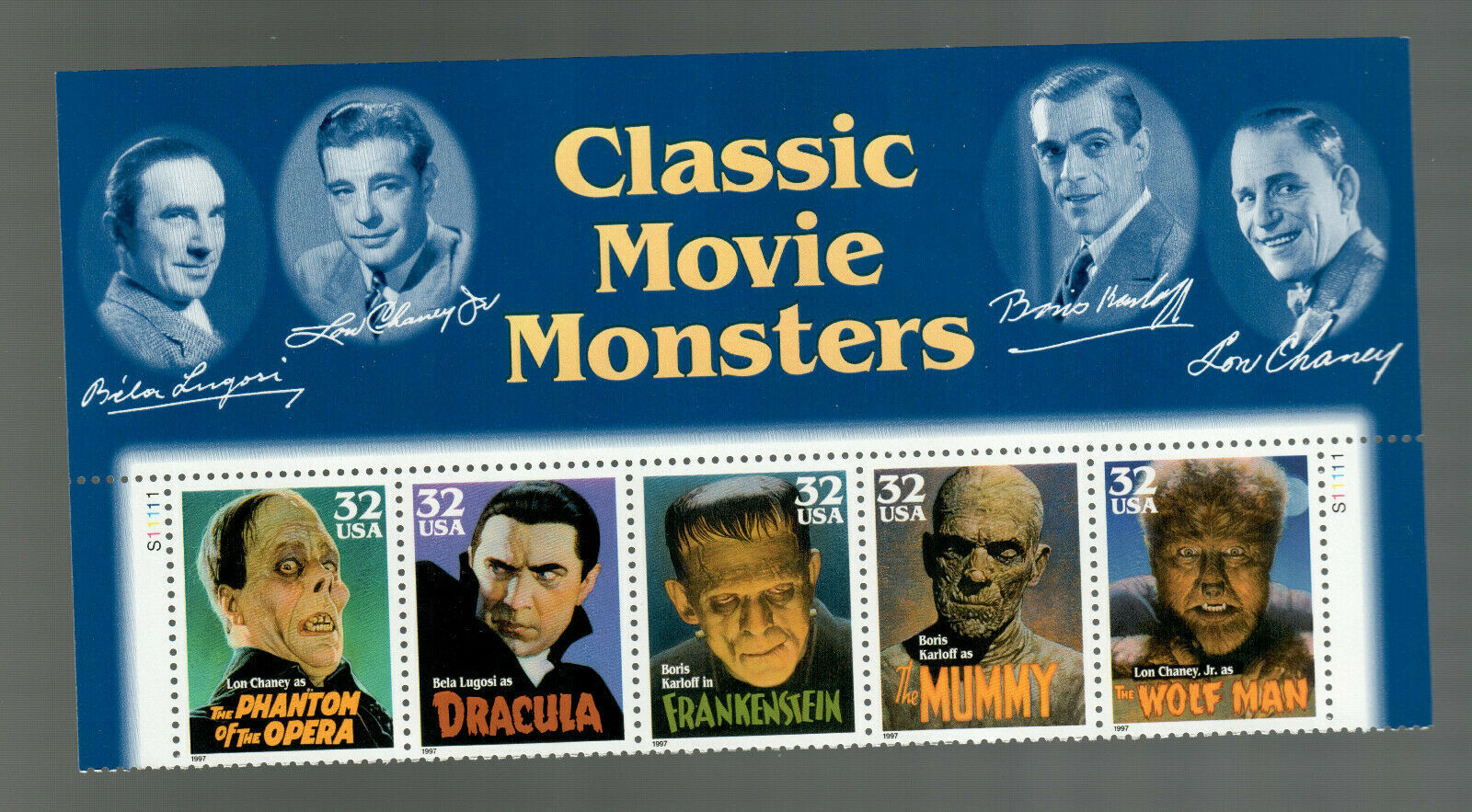 3168-72 Movie Monsters HEADER Strip of 5 w/plate # MNH | United States ...