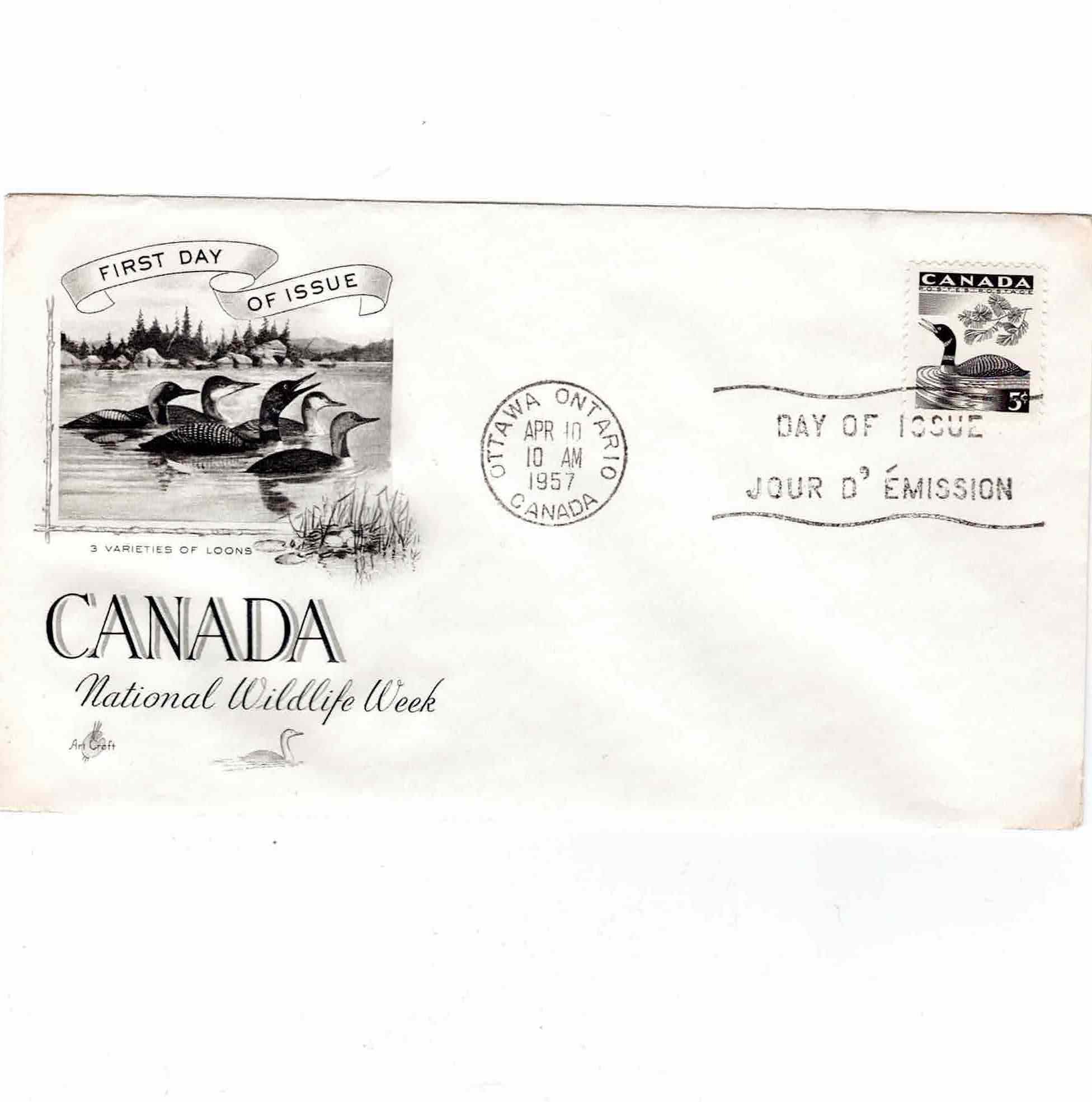 Canada 1957 FDC Sc 369 National Wildlife Week Artcraft Cachet First Day ...