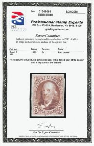1847 (1875 Reproduction), 5¢ red brown (Scott 3), PSE Cert. | United ...