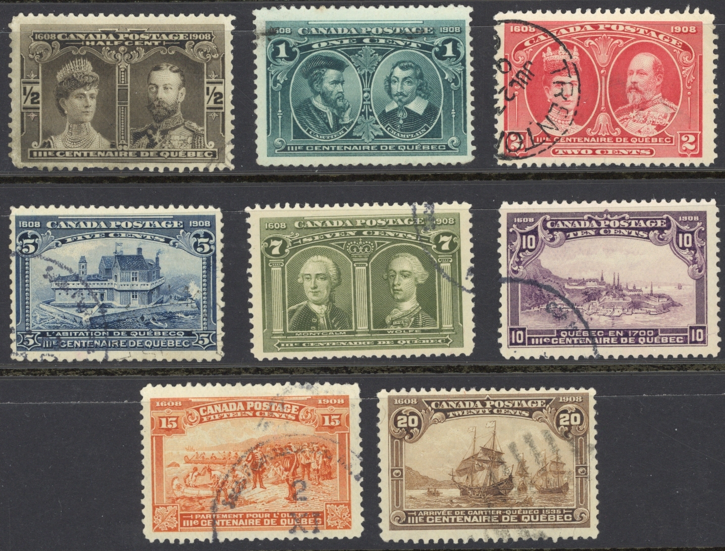 Canada Sc# 96-103 Used 1908 ½¢-20¢ Quebec Tercentenary Complete Set ...
