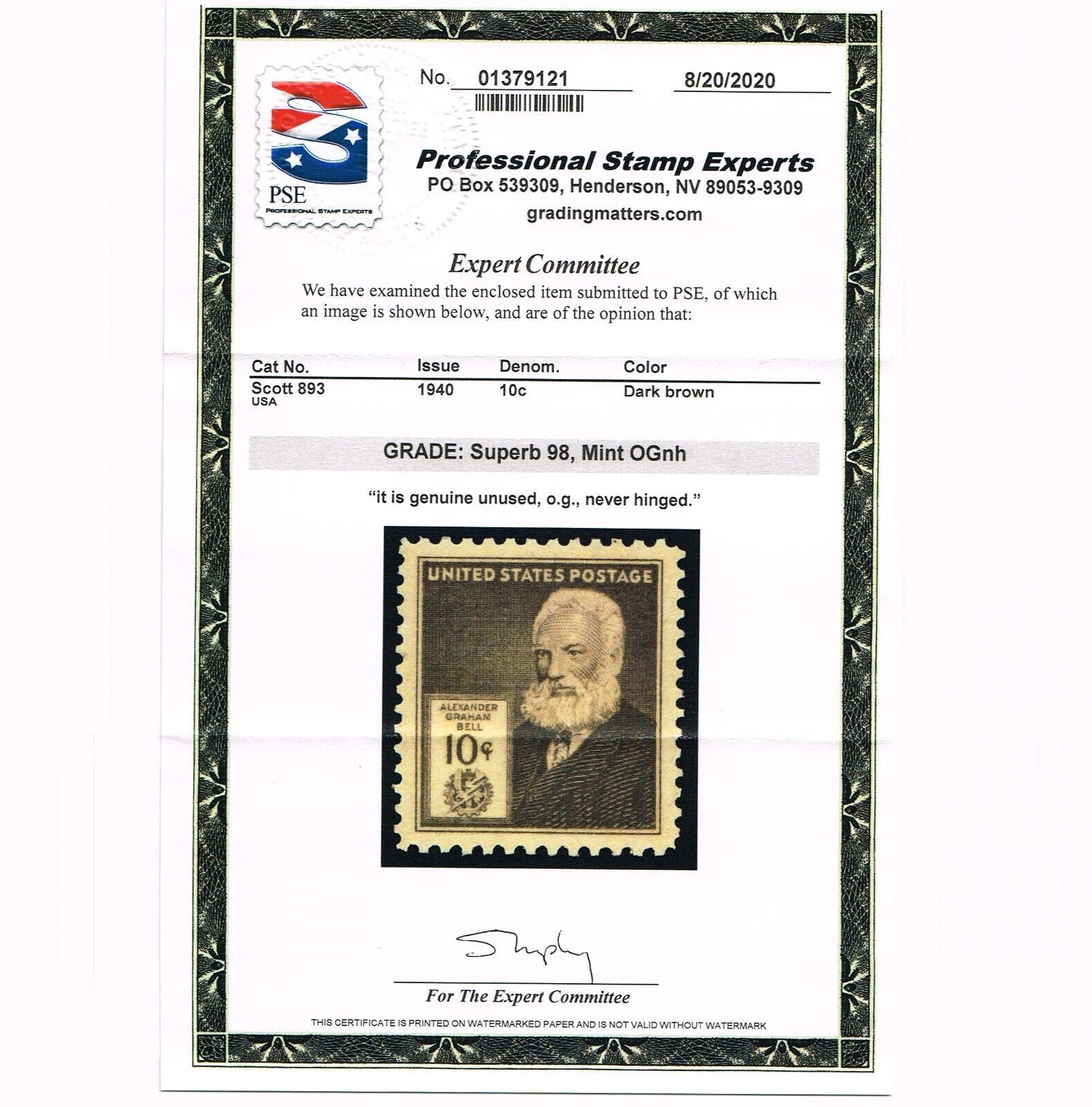Exceptional Genuine Scott #893 Mint Pristine OG NH PSE Cert Graded ...