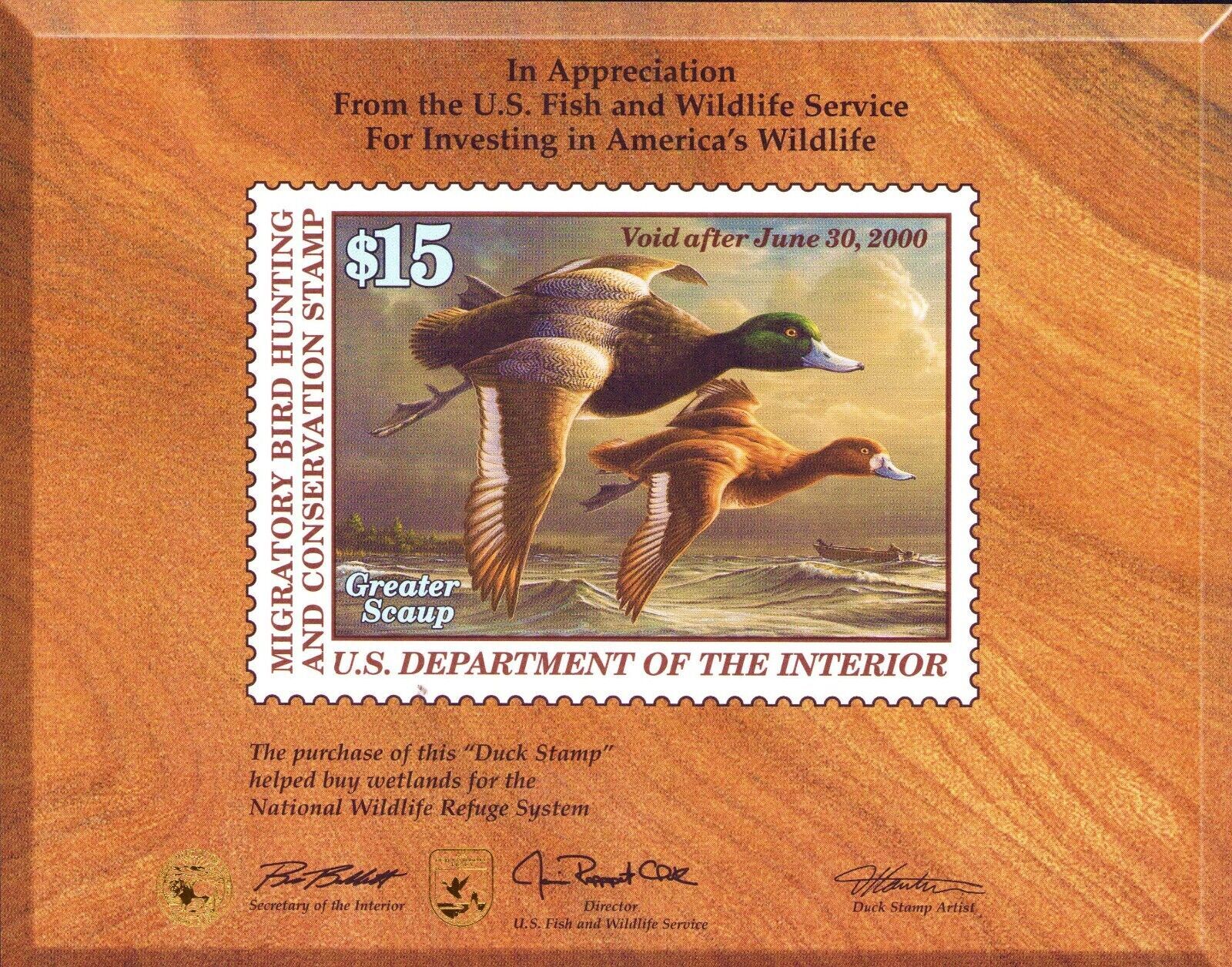 RW63 - Federal Duck Stamp Certificate Of Appreciation Card. RW63 ...