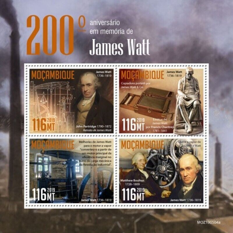 Mozambique - 2019 James Watt Steam Engine - 4 Stamp Sheet - MOZ190504a ...