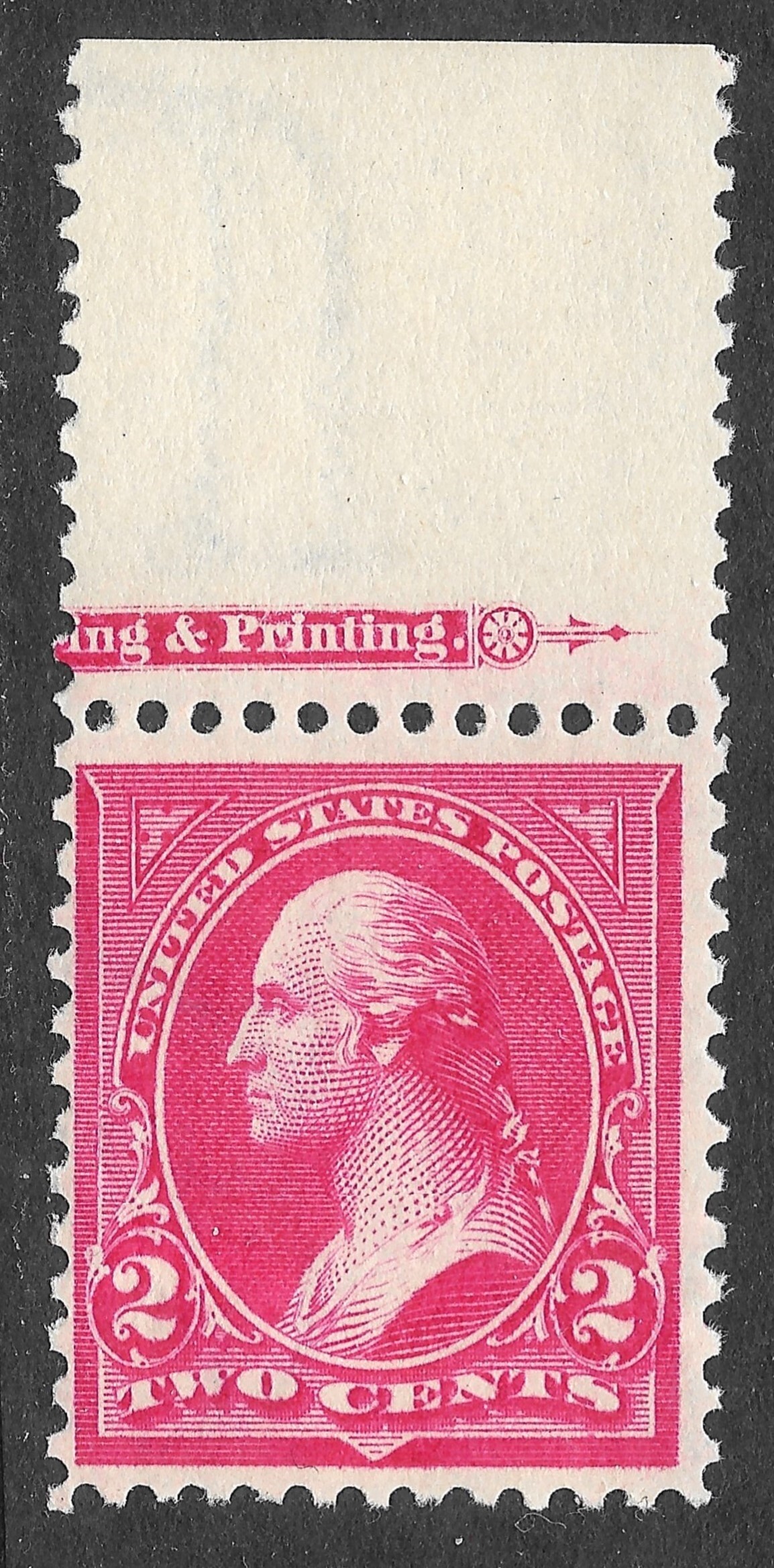 1895 MH Scott #267* 2c Washington Type III Upper Margin Partial Imprint ...
