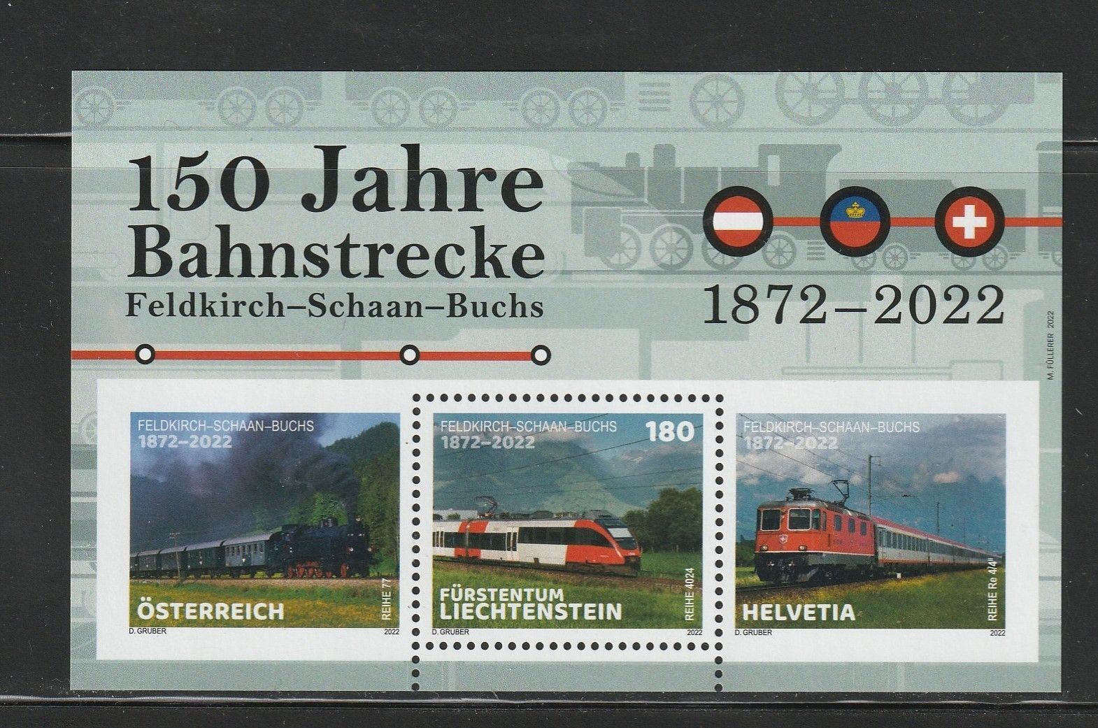 Liechtenstein 2022 150 Jahre Bahnstrecke, Scott 1876 MNH Souvenir Sheet ...