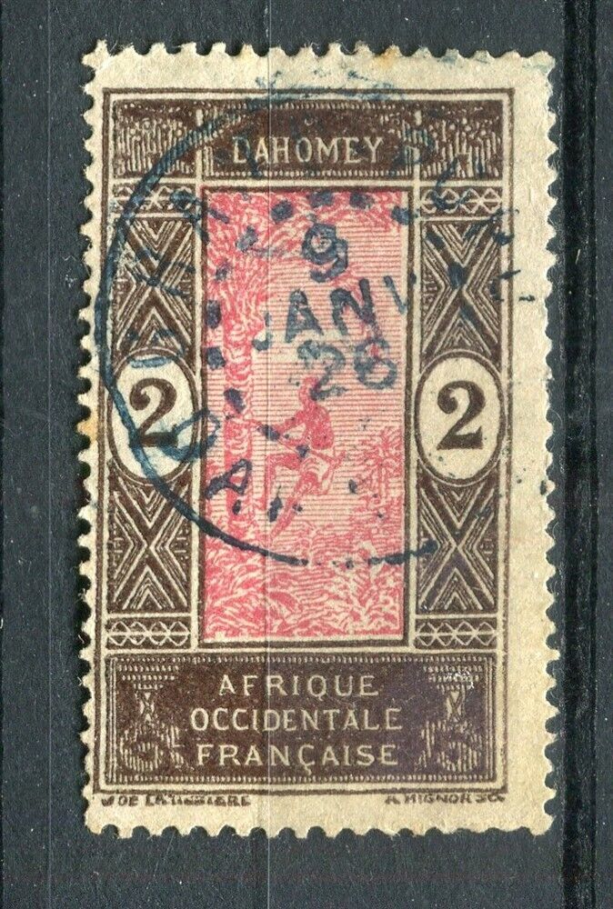 FRENCH COLONIES; DAHOMEY early 1900s pictorial issue used 2c. POSTMARK ...
