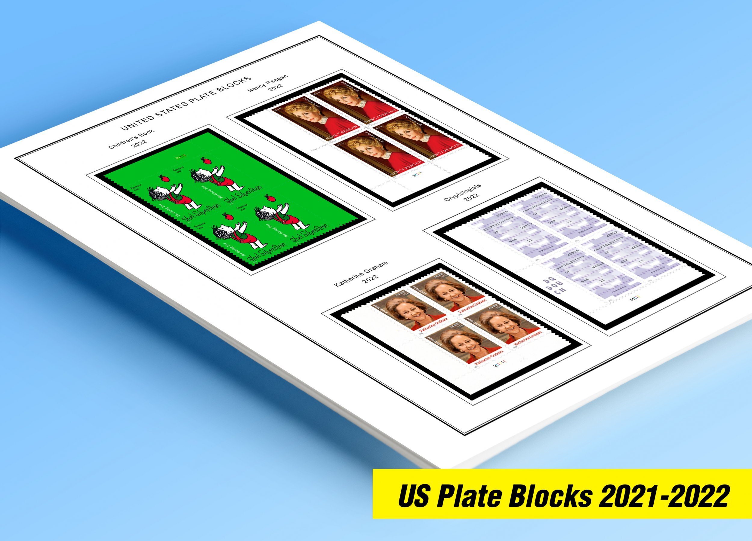 COLOR PRINTED US PLATE BLOCKS 2021-2022 STAMP ALBUM PAGES (22 ...
