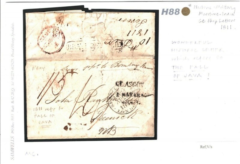 INDIA Cover WARS 1811 *BRITISH INVASION JAVA* Batavia DEI London SHIP ...