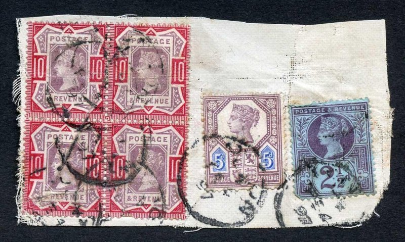 SG210 10d Purple and carmine Block plus 5d and 2 1/2d Jubilee Cat 245 ...