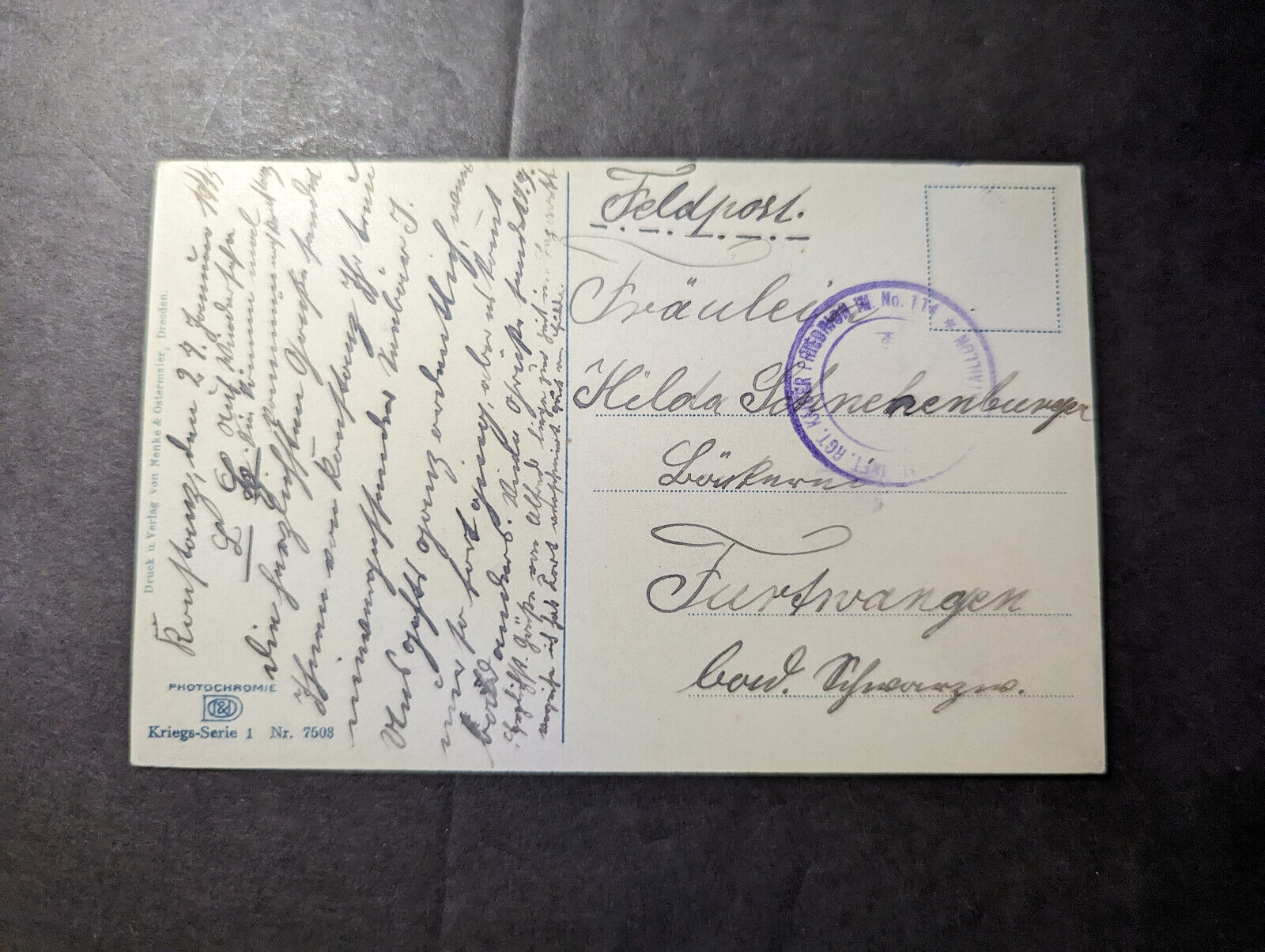 1915 Germany Military WWI Feldpost Postcard Cover to Furtvangen ...