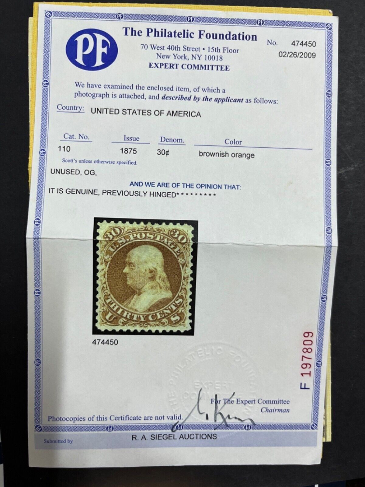 US Stamps #110 Reissue Mint OG H Superb 4 PF Certs LOT #70007-4 ...