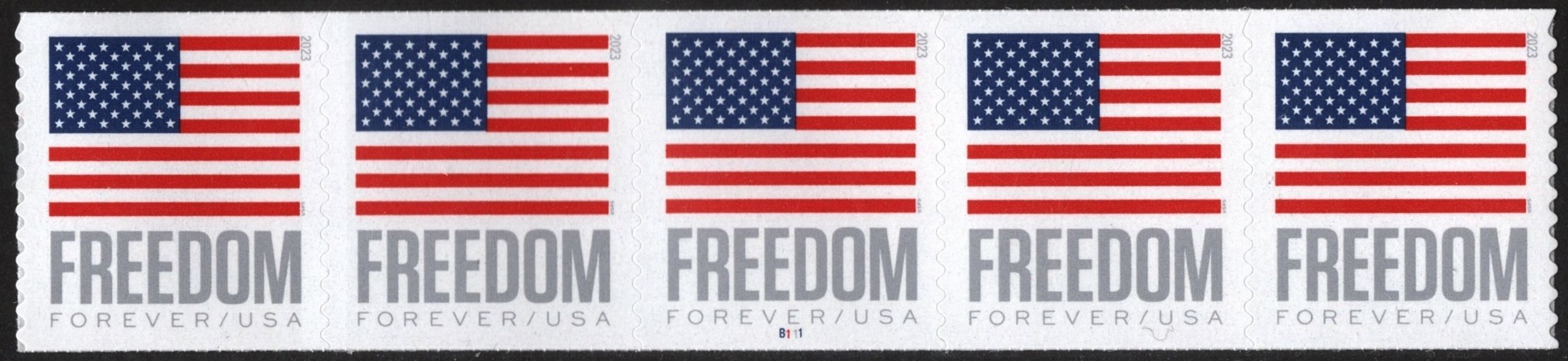 NEW ISSUE (Forever) Freedom U.S. Flag BCA Plate Strip of Five: #B111 ...