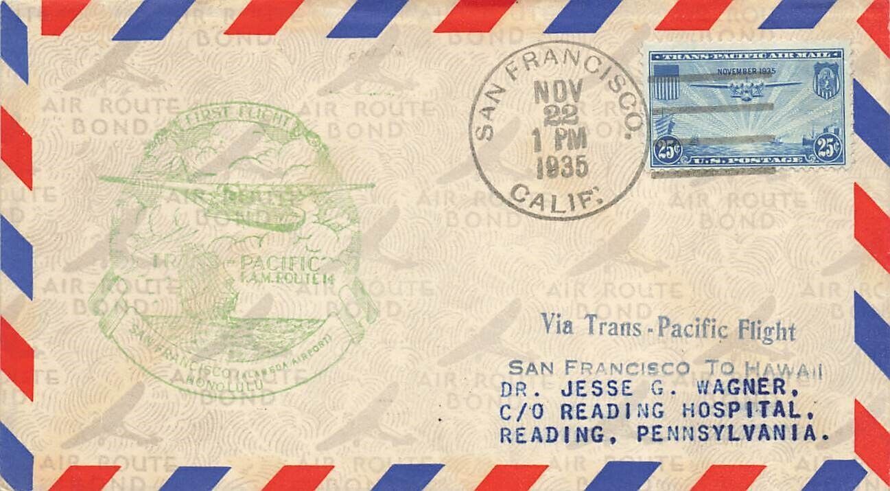 C20 25c TRANS-PACIFIC AIR MAIL FDC - Green rubber stamp cachet | United ...