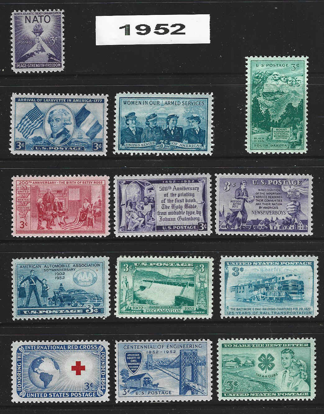 PCBstamps US 1952 Commemoratives Year Set, #1004-1016, (13 varieties ...