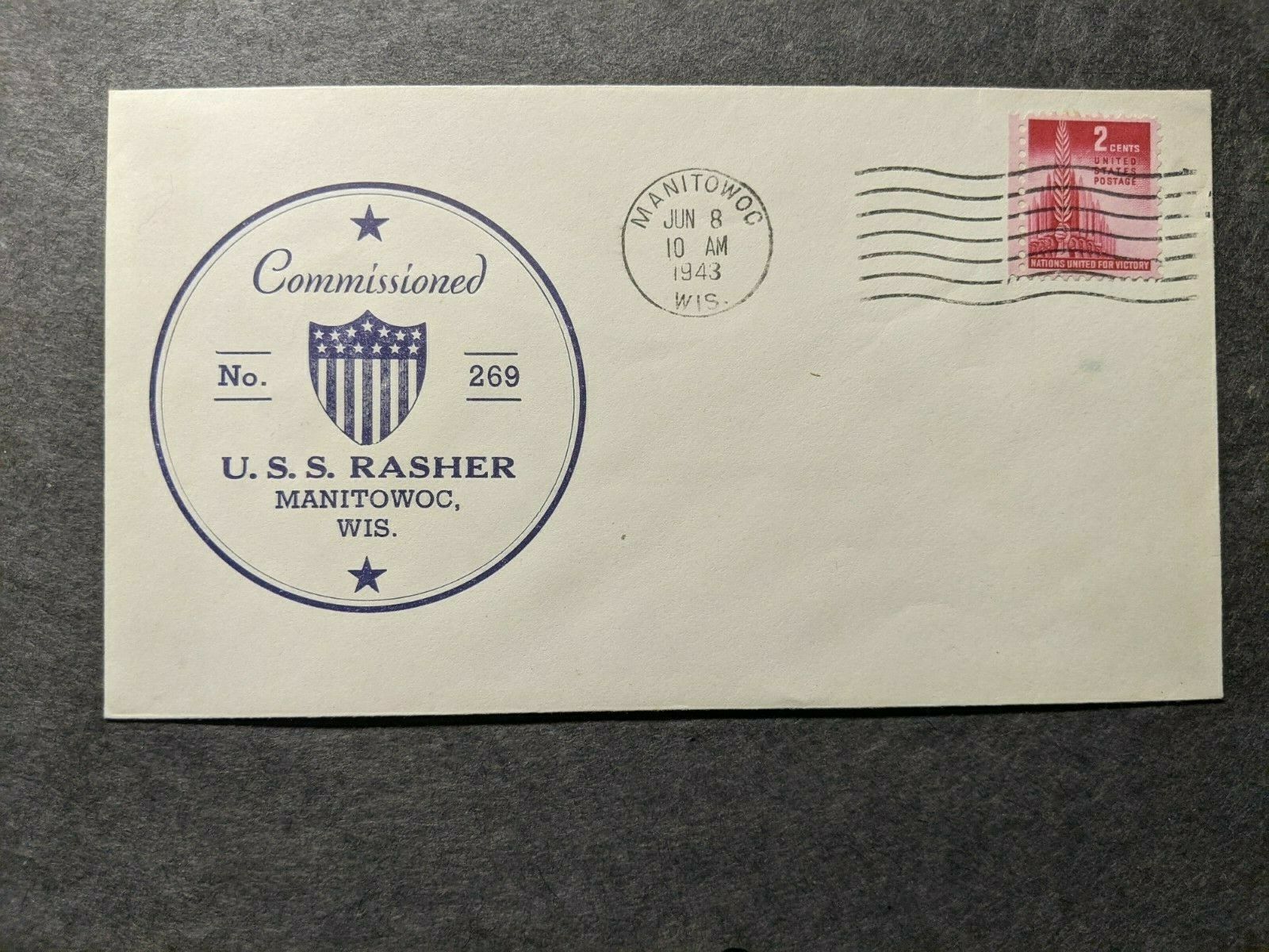 Submarine USS RASHER SS-269 Naval Cover 1943 WWII COMMISSIONED Cachet ...