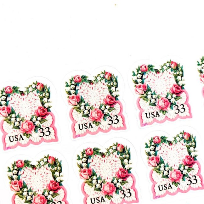 10 x UNused Victorian Lace Roses LOVE Pink 33 cent 1999 US Postage ...