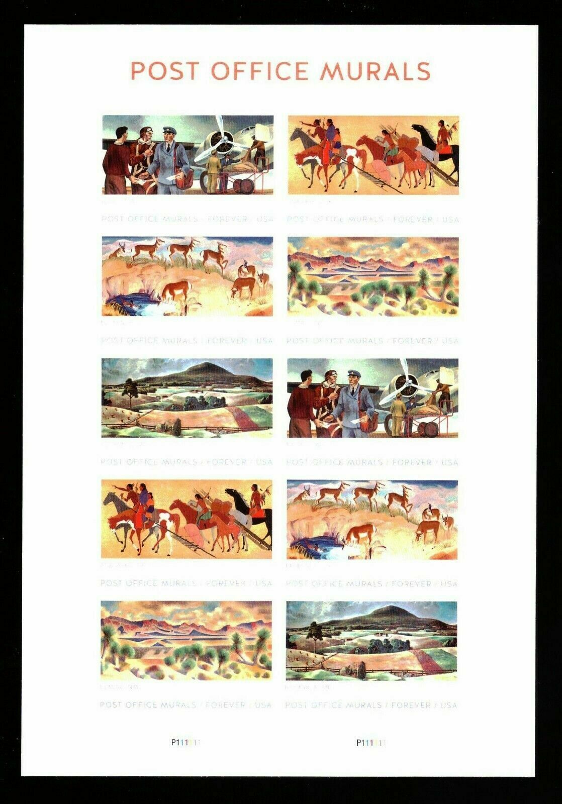 2019 55c Post Office Murals, Great Depression, Sheet of 10 Scott 5372 ...