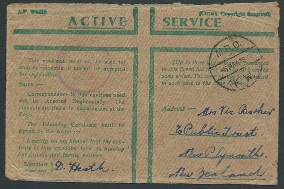NEW ZEALAND FORCES IN EGYPT 1942 censor Honour Envelope to NZ ...