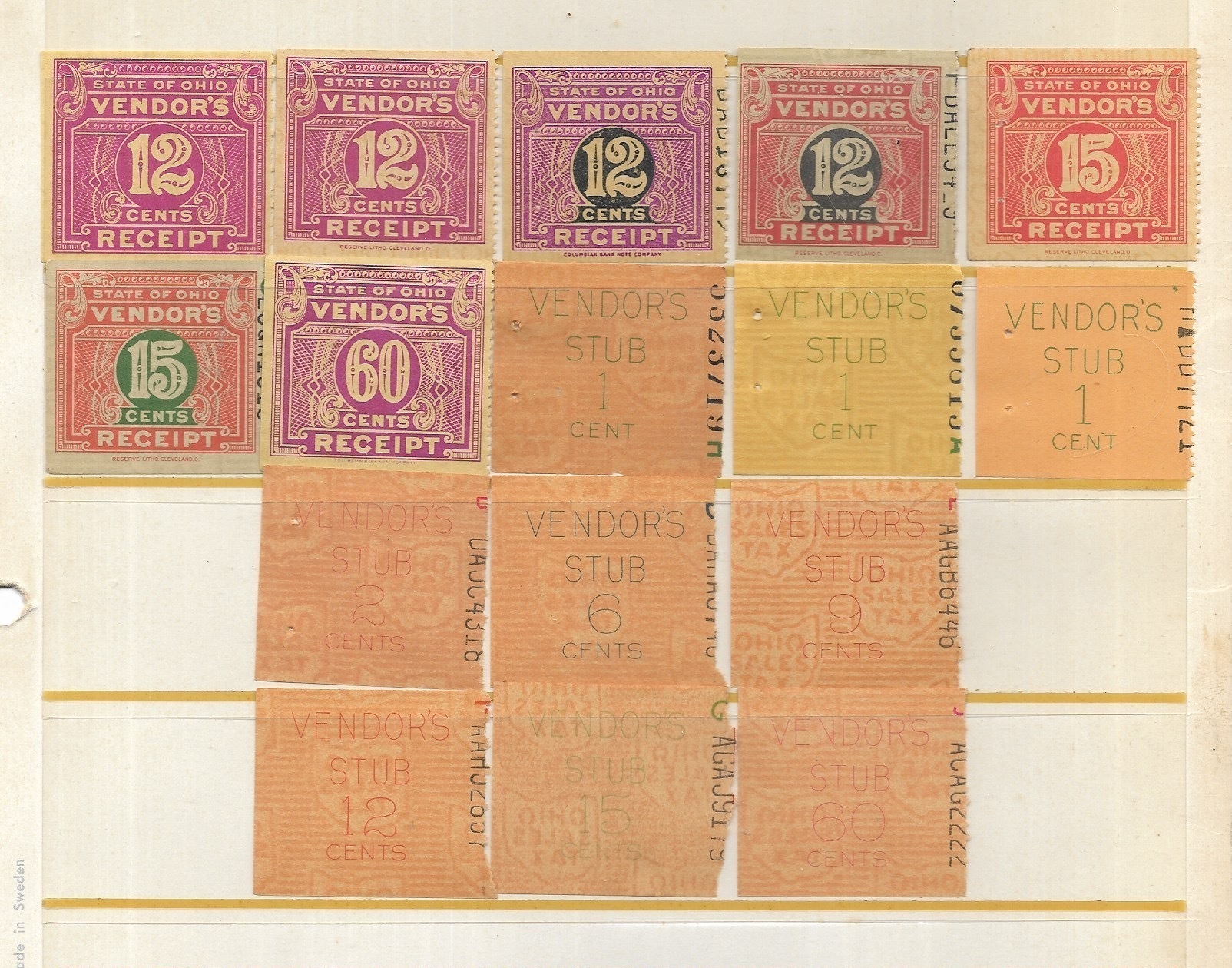 U.S. State of Ohio 41 Different Vendor Tax Stamps Receipts | United ...