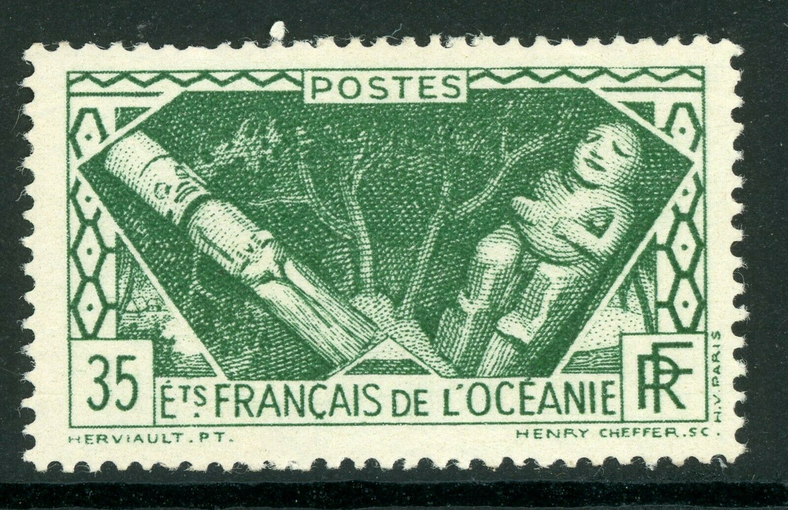 Polynesia Oceanie 1938 French Colony 35¢ Fisherman Scott #91 MNH V145 ...