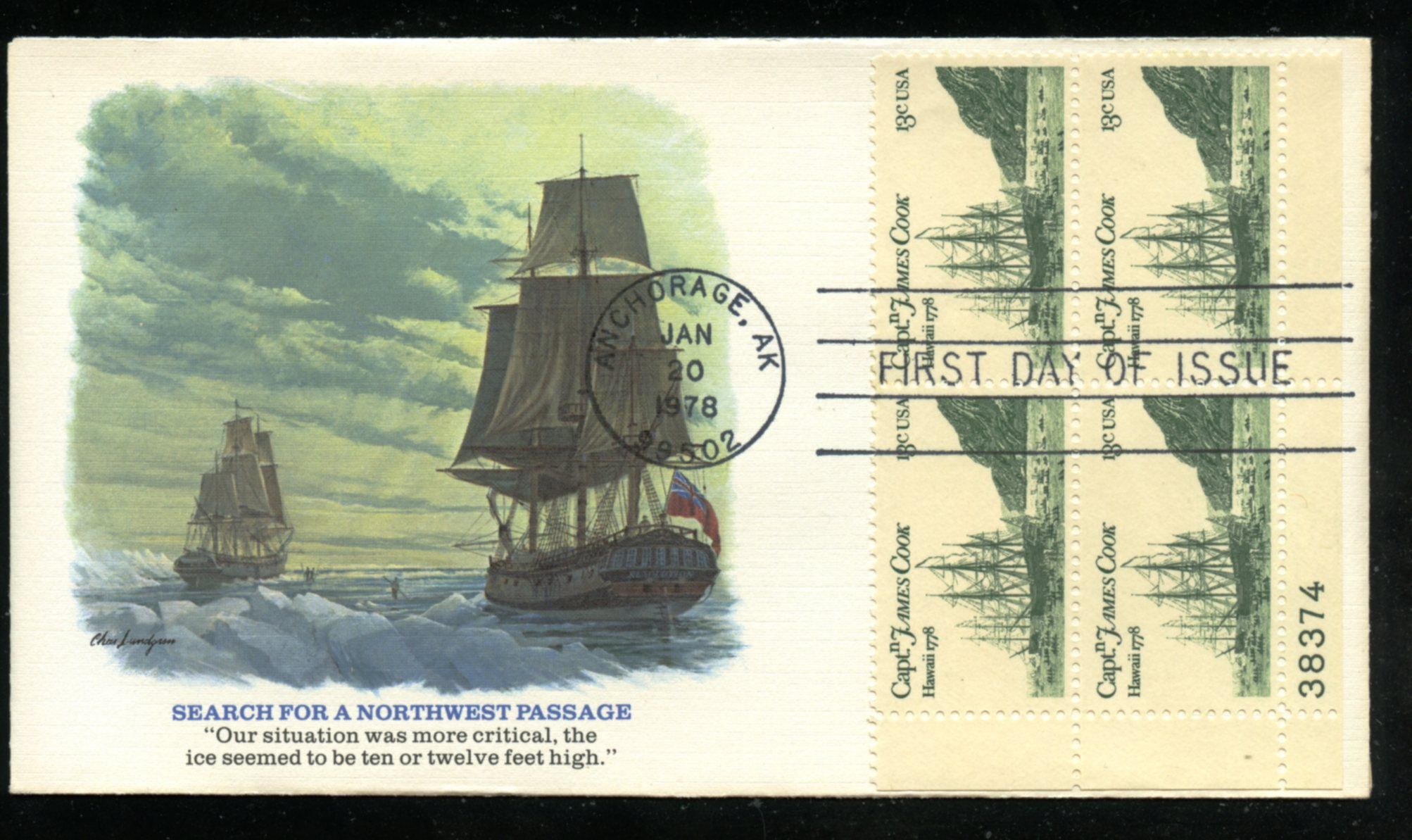 US 1733 James Cook 200th anniv. Hawaii PB UA Fleetwood cachet FDC ...
