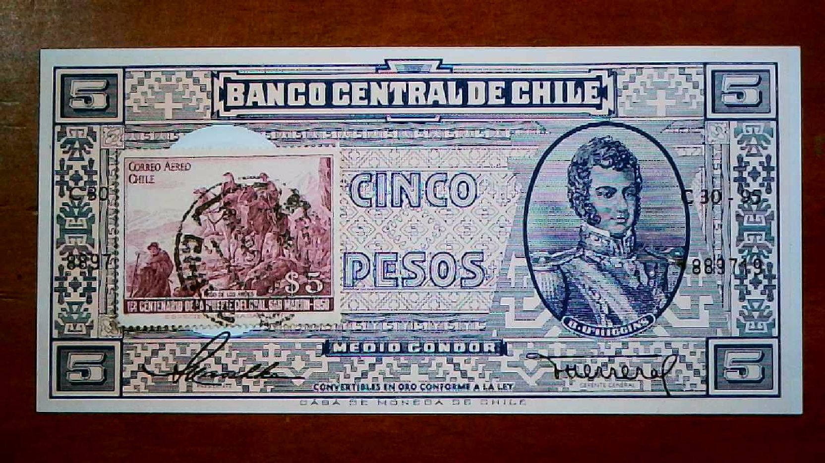 1951 Chile SG CL 506 and 5 Peso note 1949 | Central & South America ...