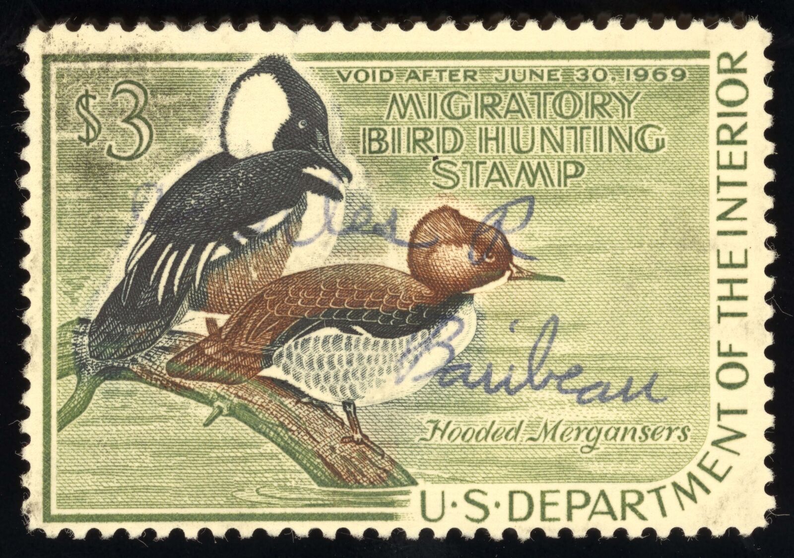 US Scott RW35 Used $3 multi. Hooded Mergansers Lot Q030 bhmstamps ...