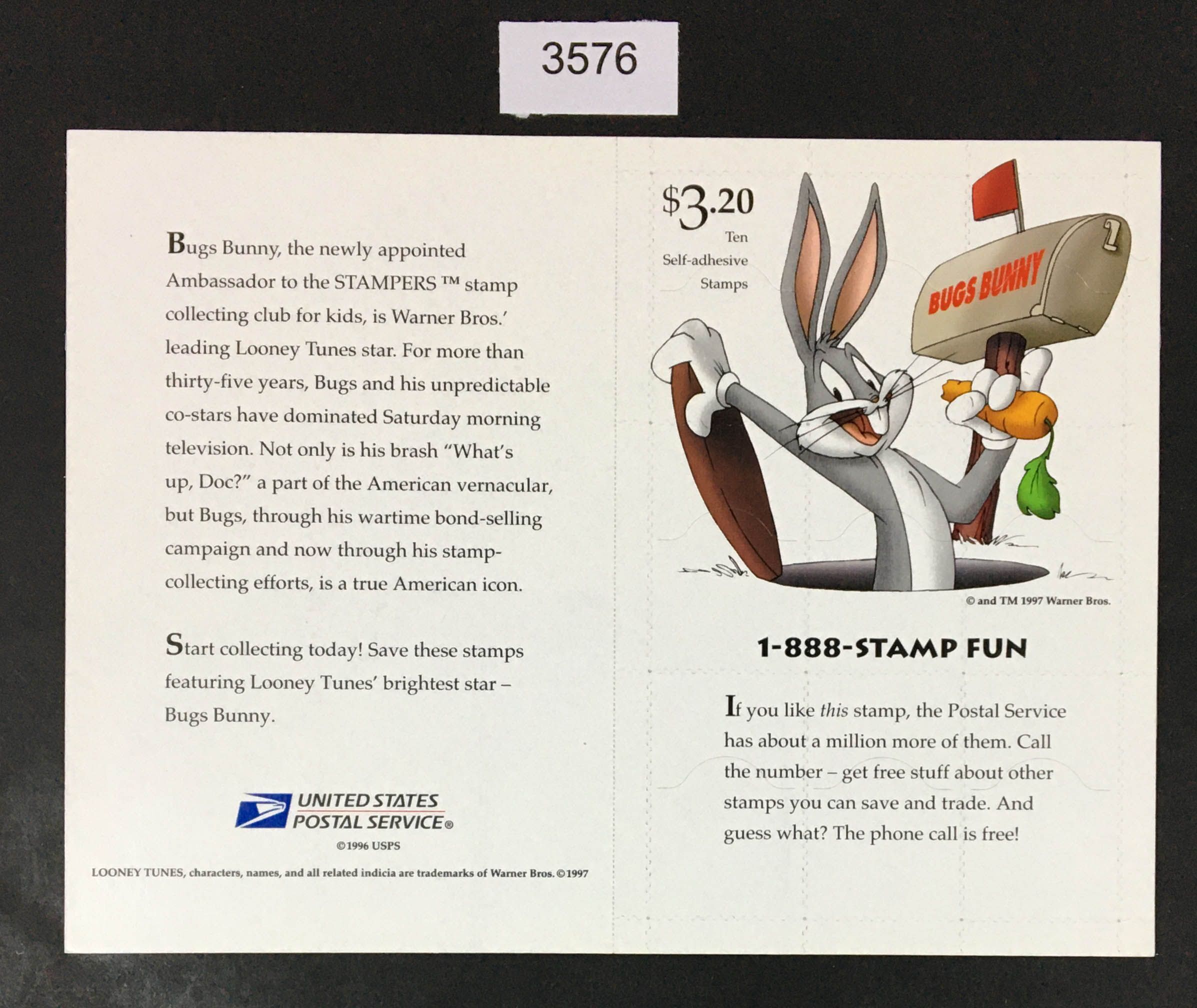 US Stamps # 3138 Imperf Bugs Bunny CAT. $175 LOT #3576 | United States ...