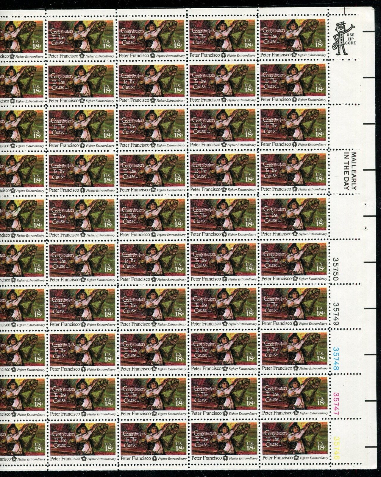 1562 Peter Francisco Sheet of 50 18¢ Stamps | United States, General ...
