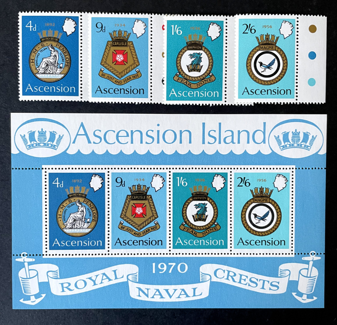 Ascension Island: 1970, Royal Navy Crests, (series 2) MNH set + M/Sheet ...