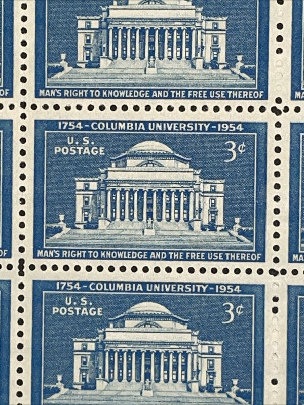1954 Columbia University Low Memorial Library Full sheet postage stamps ...