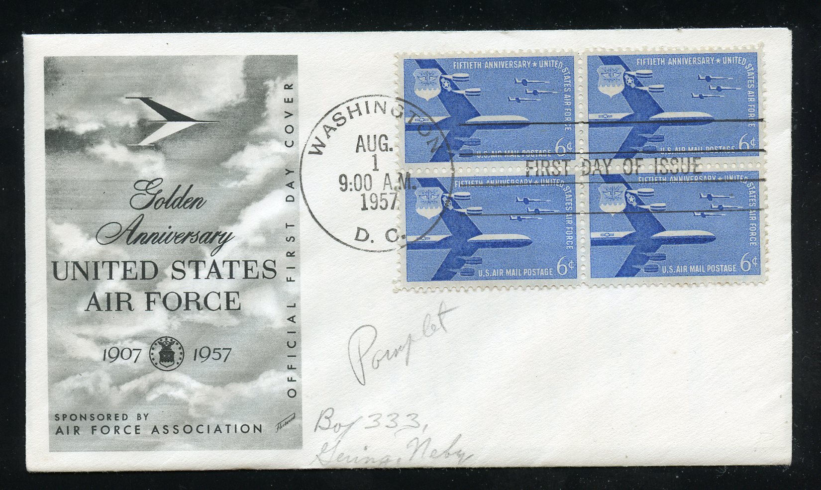 US C49 6c Air Mail 50th Anniv USAF Blk UA A F A Sponsored Fleetwood ...