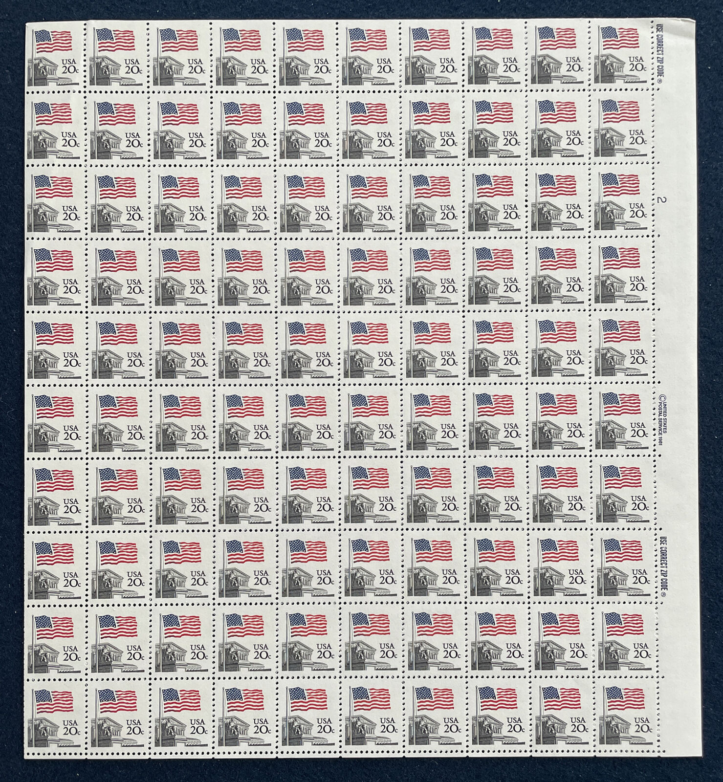 1894 Flag Over Supreme Court Sheet of 100 US 13¢ Stamps 1975 NH, Corner ...