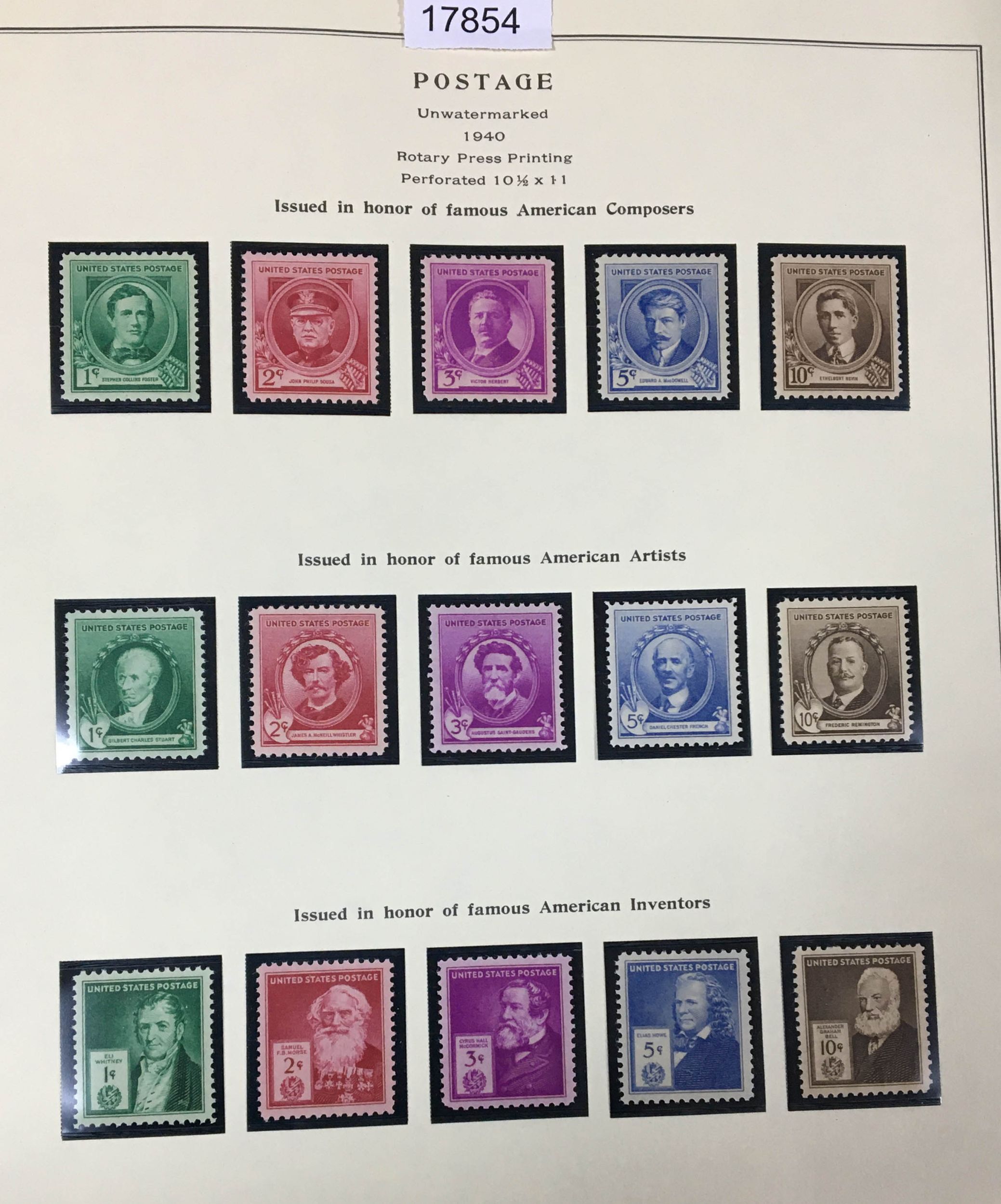 US Stamps # 859-893 1940 Mint OG NH VF/XF Choice $35++ LOT #17854 ...