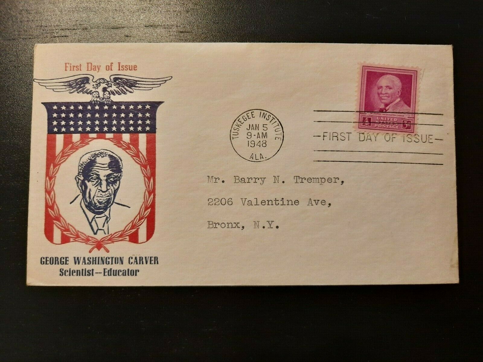 1948 FDC George Washington Carver Cachet Tuskegee Institute AL Bronx NY ...