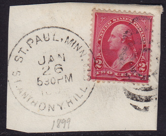 USA - ca. 1897 - Scott #279B (?) - used on piece - ST.PAUL ST. ANTHONY ...