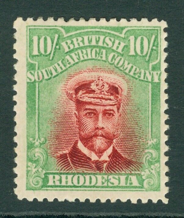 SG 241 Rhodesia 1913. 10/- deep rose-red & light green, die 2, perf 14 ...