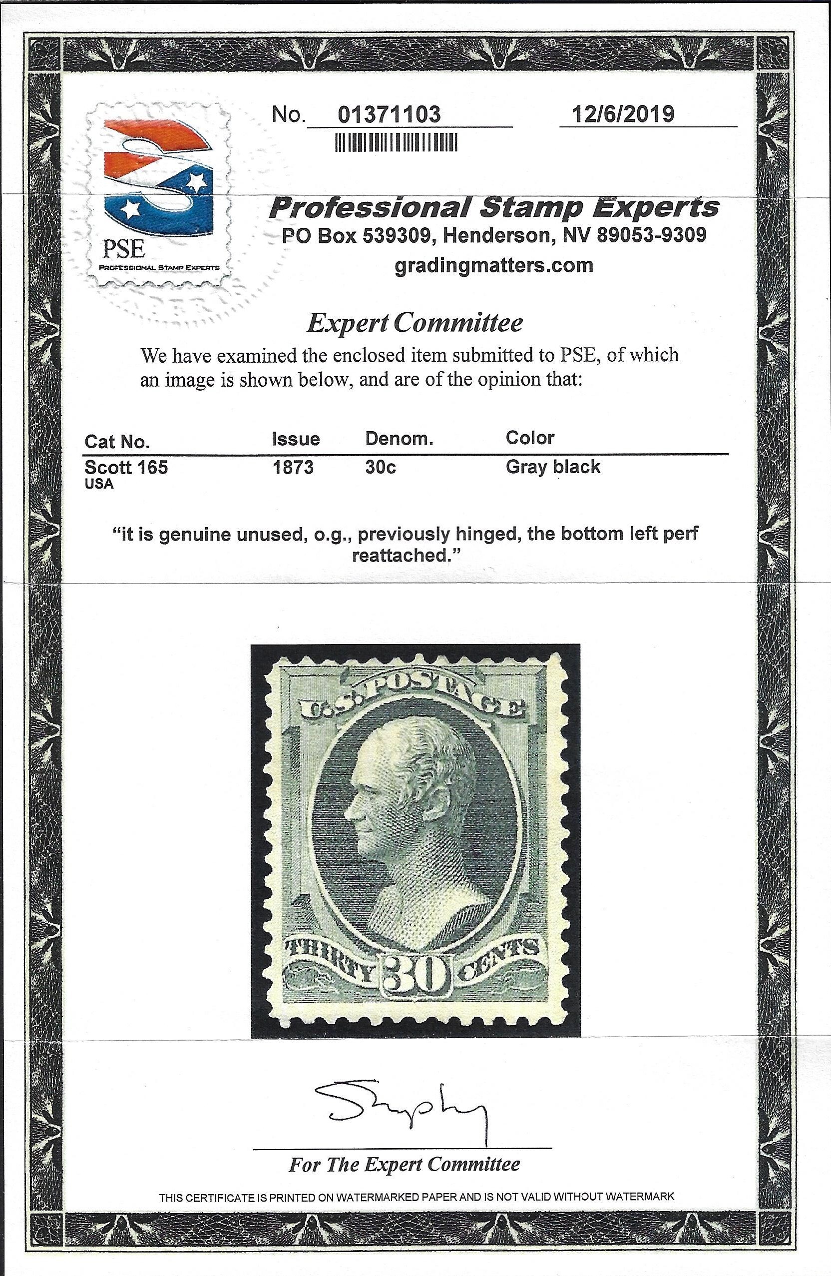 Scott #165 - $2,500.00 – Fine-OG-LH – RARE 30¢ Continental Issue - 2019 ...