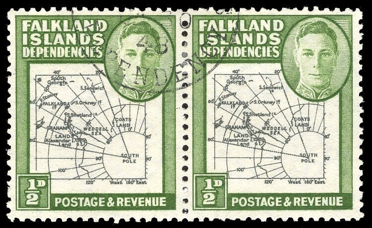 Falkland Is Dep 1948 KGVI ½d EXTRA ISLAND+GAP IN 80th PARALLEL vfu. SG ...