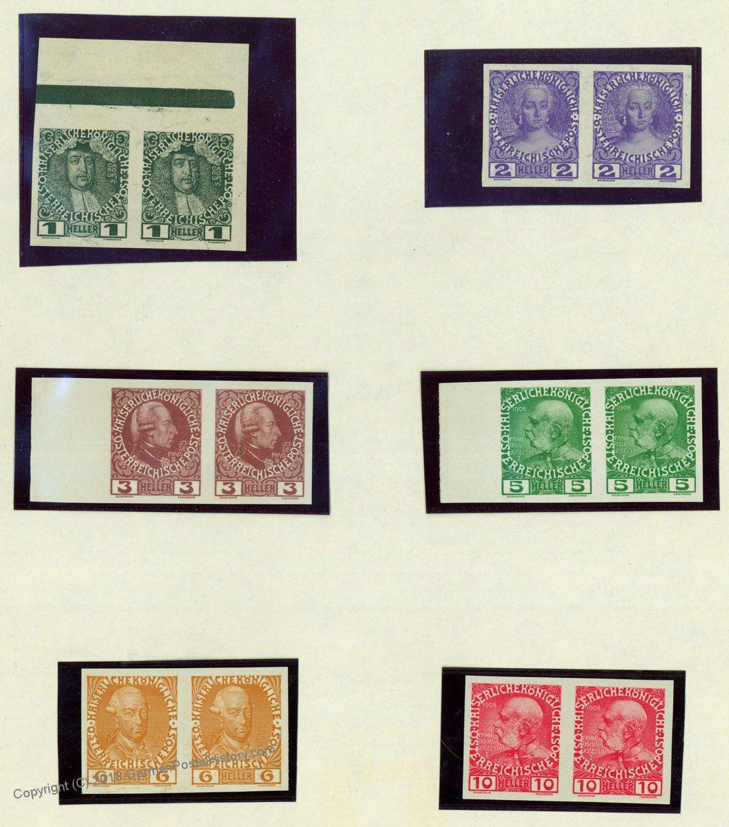 Austria 1908 Imperf Set 1-35H Trial Proof Pairs Vorzugsstuecke MNG ...
