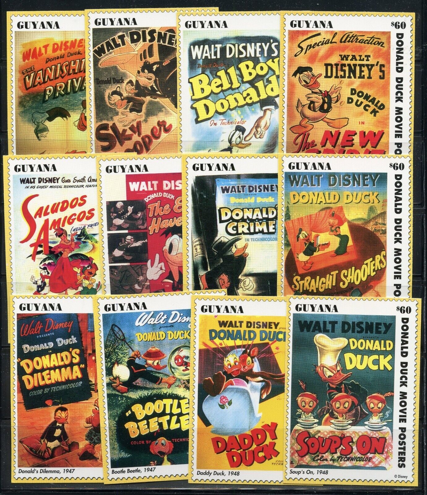 Disney Donald Duck Movie SET Poster Card Stamps English Partially Shown ...