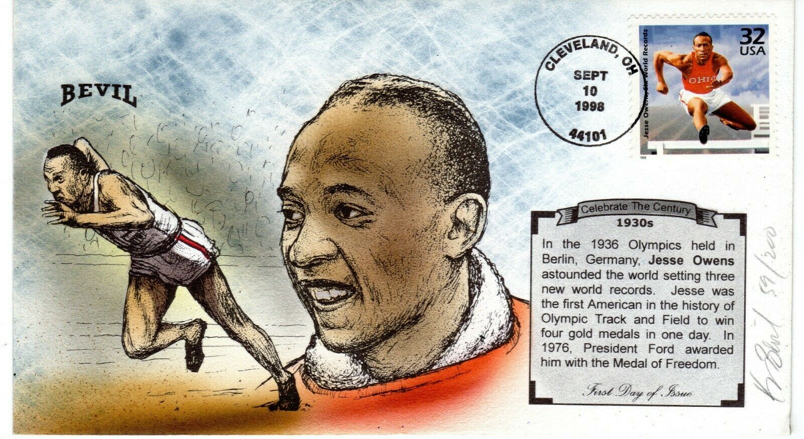 Sports Jesse Owens Olympic Record Setter Bevil Cachet | United States ...
