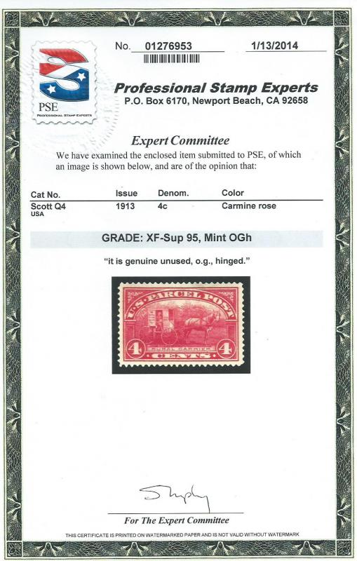 Q4 Rural Carrier XF-Superb 95 Mint OGh stamp | United States, Parcel ...