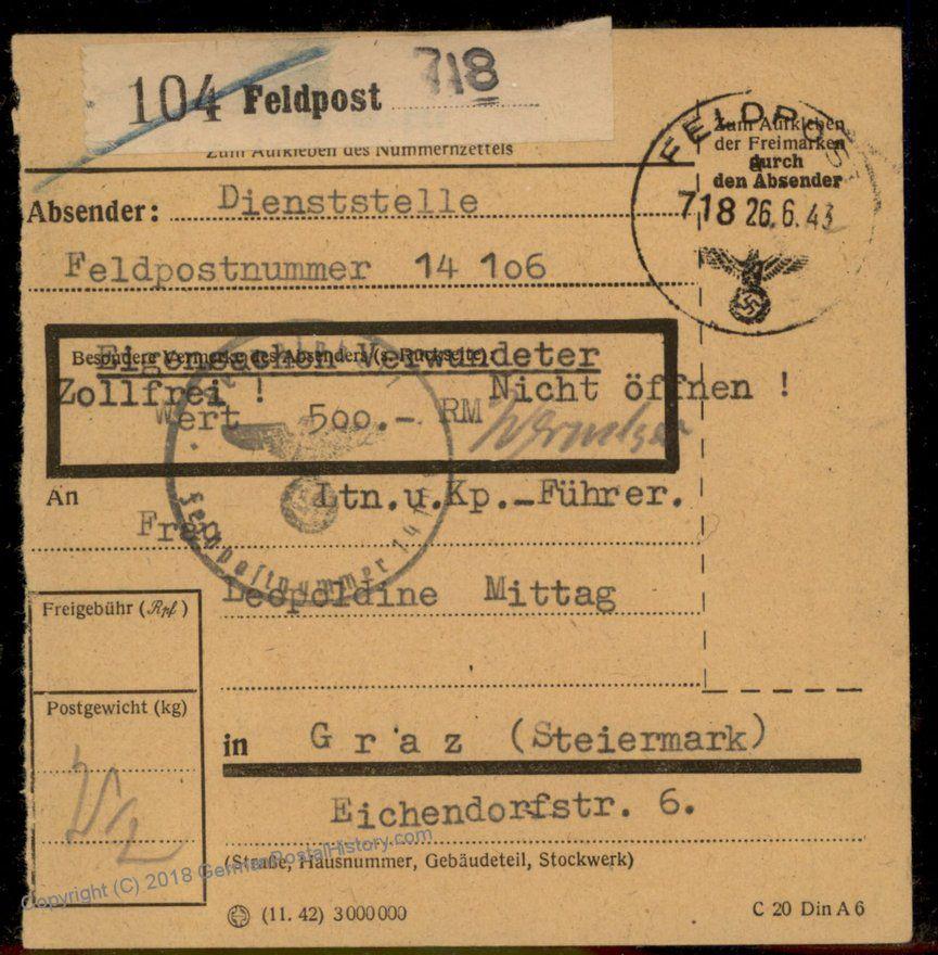 3rd Reich Germany 1943 Wounded Soldier Effects Package Feldpost KUBAN ...