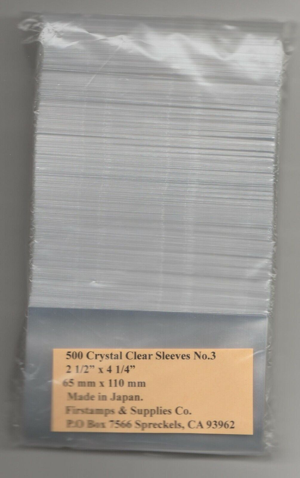 500 #3 Crystal Clear Sleeves 2 1/2" x 4 1/4" For Stamps Thick~=2.5 mm ...