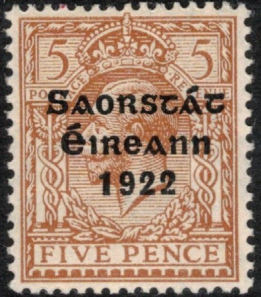 IRELAND 1922 5d Yellow Brown; Thom Overprint; Scott 51; SG 59; MNH ...