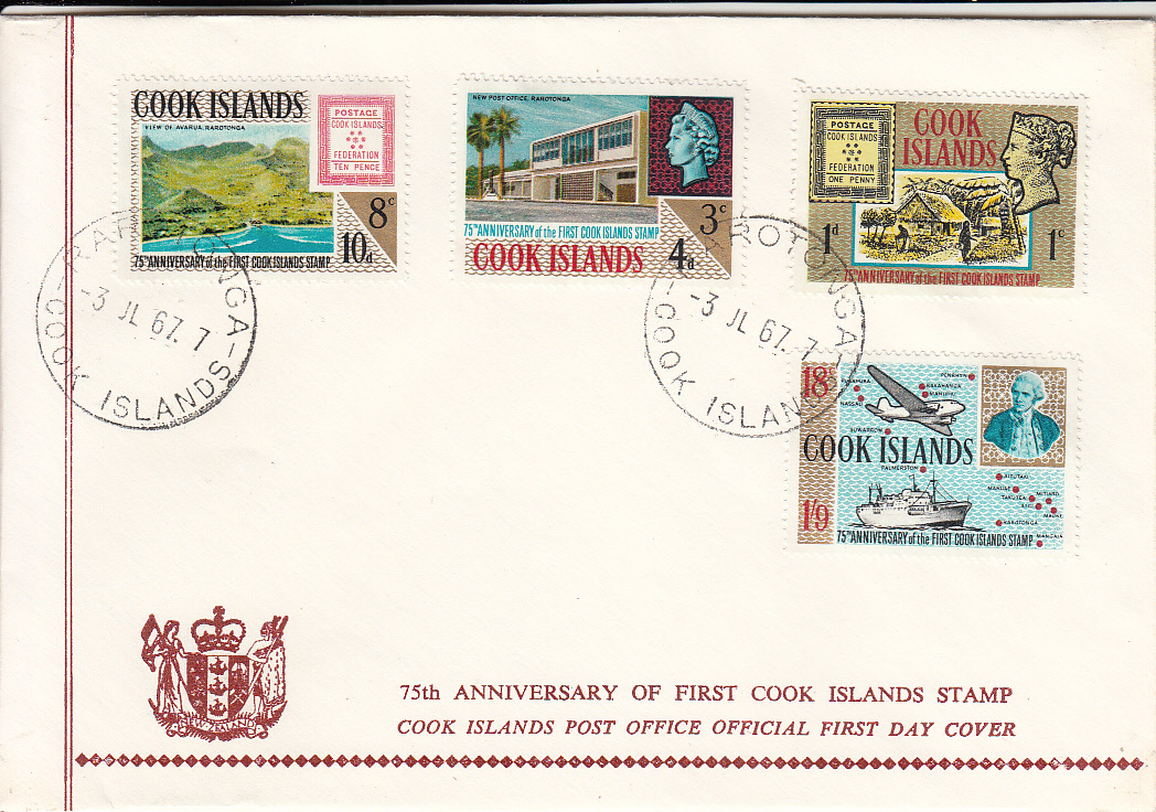 Cook Islands 1967 FDC Sc #195-#198 75th anniversary first postage ...